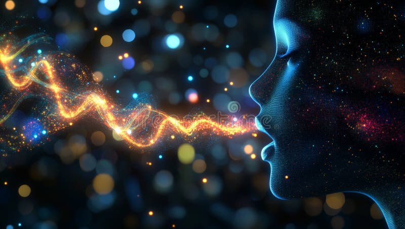 Futuristic Human Profile with Glowing Particles and Electric Wave in ...