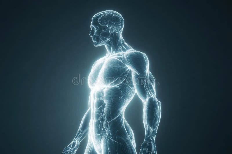 Futuristic Human Silhouette with Glowing Muscle System in Anatomical ...