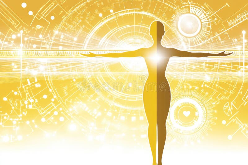 Futuristic Human Silhouette with Radiant Golden Light and Digital ...