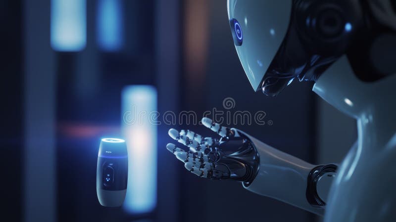 Futuristic Humanoid AI Assistant Engages with Glowing Voice-activated ...