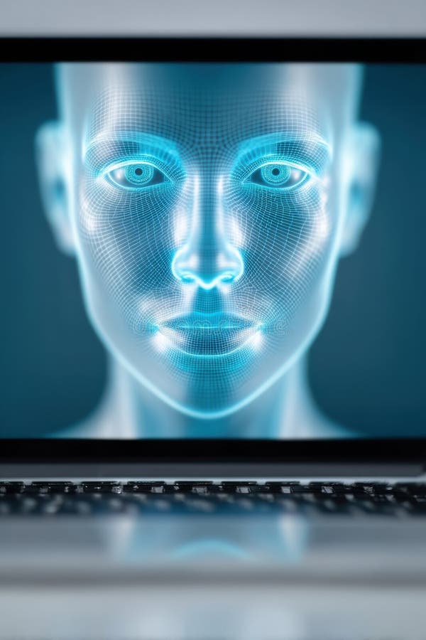 Virtual AI Assistant Interface Displaying a Futuristic Humanoid Face ...