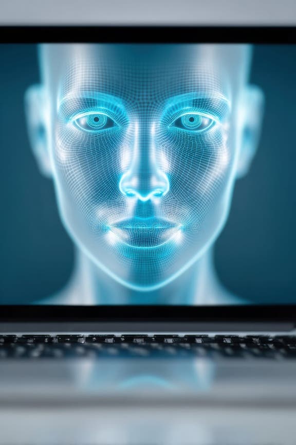 Virtual AI Assistant Interface Displaying a Futuristic Humanoid Face ...