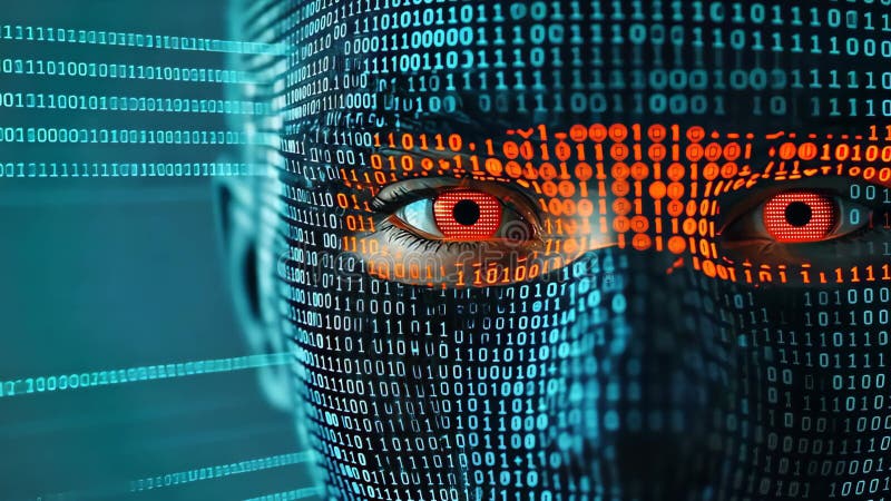 Futuristic Humanoid Figure with Binary Code Face Stock Footage - Video ...