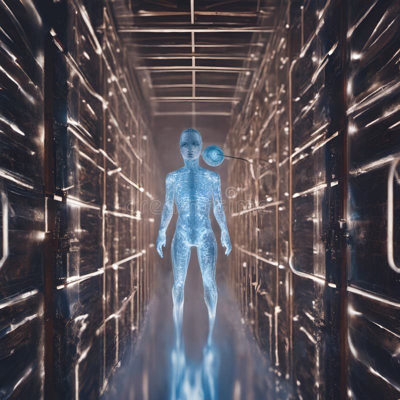 Futuristic Digital Humanoid in High-Tech Server Room Stock Illustration - Illustration of ...