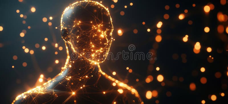 Futuristic Humanoid Figure Composed of Glowing Particles and Lights ...