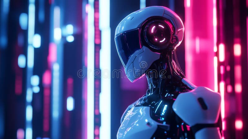 Futuristic Humanoid Robot with Advanced AI Technology in Neon Lights ...