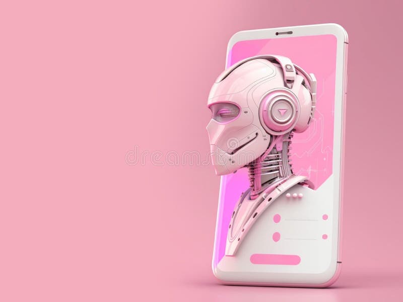 Futuristic Humanoid Robot with AI in Screen of Smartphone. Concept of ...