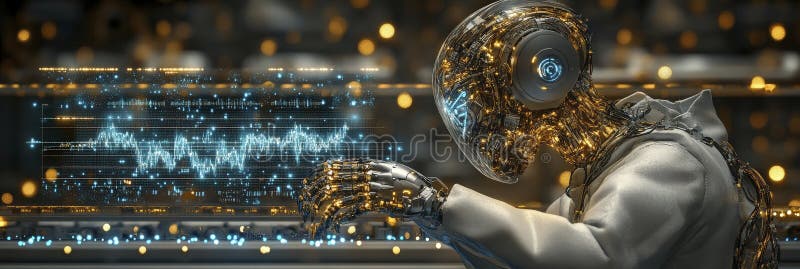 Futuristic Humanoid Robot Analyzing Digital Soundwave Stock ...