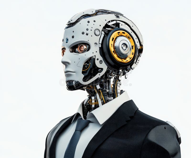 A Futuristic Humanoid Robot in a Business Suit Stock Illustration ...