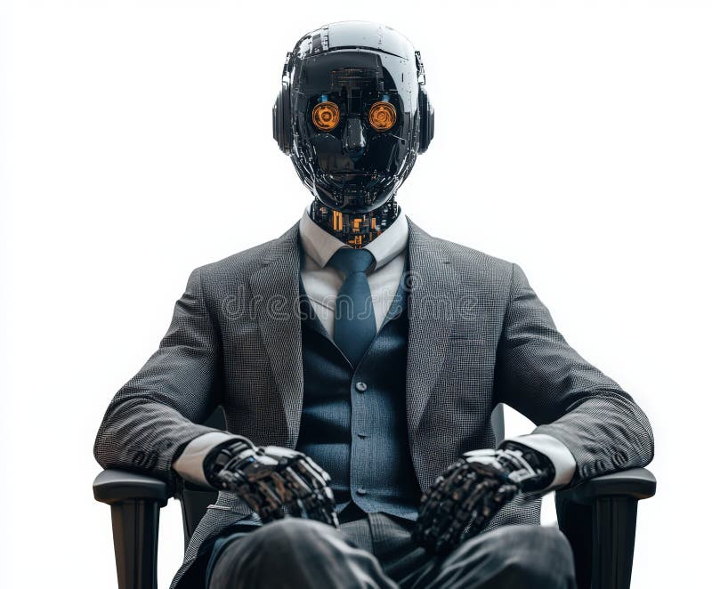 A Futuristic Humanoid Robot in a Business Suit Stock Illustration ...