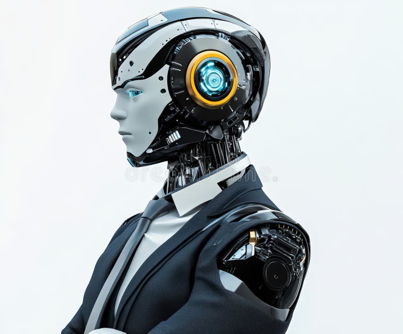 A Futuristic Humanoid Robot in a Business Suit Stock Illustration ...
