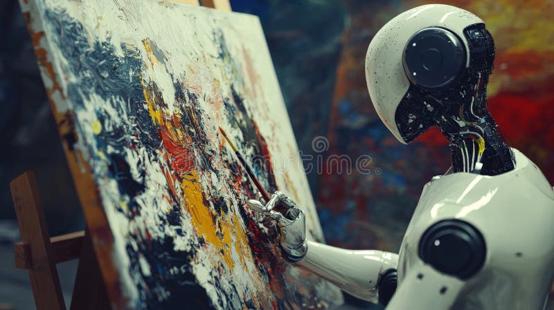 Humanoid Robot Painting Abstract Art on Canvas in a Studio Stock Photo ...