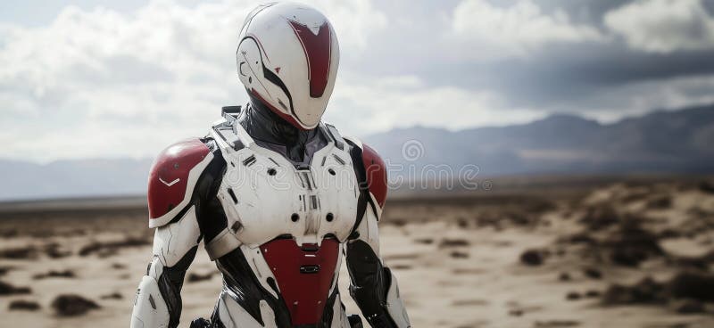 Futuristic Humanoid Robot in Desert Landscape with Advanced Armor ...