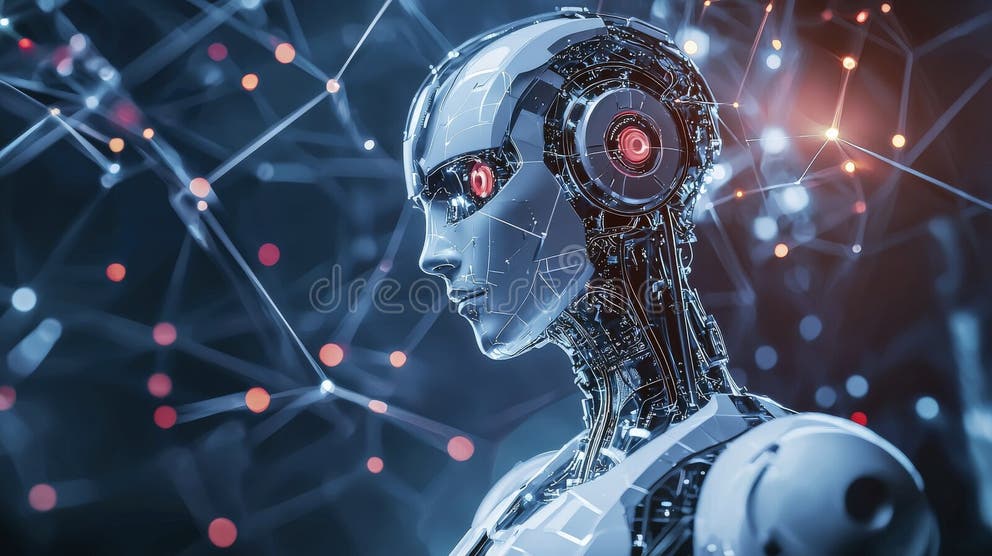 Futuristic Humanoid Robot with Digital Connections Visible Stock ...