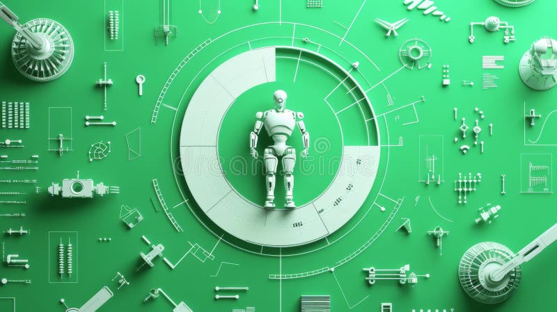 Futuristic Humanoid Robot with a Digital Interface Background Stock ...