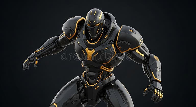 Futuristic Humanoid Robot in Dynamic Pose with Sleek Black and Orange ...