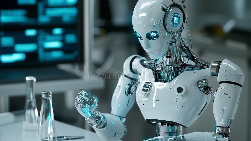 Futuristic Humanoid Robot Experimenting in Lab. Stock Photo - Image of ...
