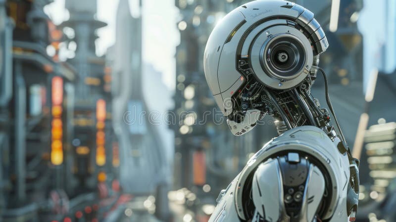 Futuristic Humanoid Robot Explores Scifi Cityscape with Robotics and AI ... Futuristic Humanoid Robot Explores Scifi Cityscape with Robotics and AI ...