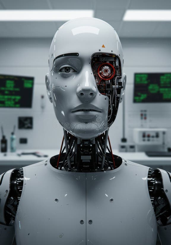 Futuristic Humanoid Robot with Exposed Cybernetic Components in High ...