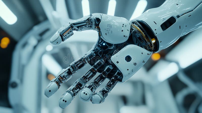 Futuristic Humanoid Robot with Glowing Blue Circuits Inside a High-tech Lab, Showcasing Advanced ...