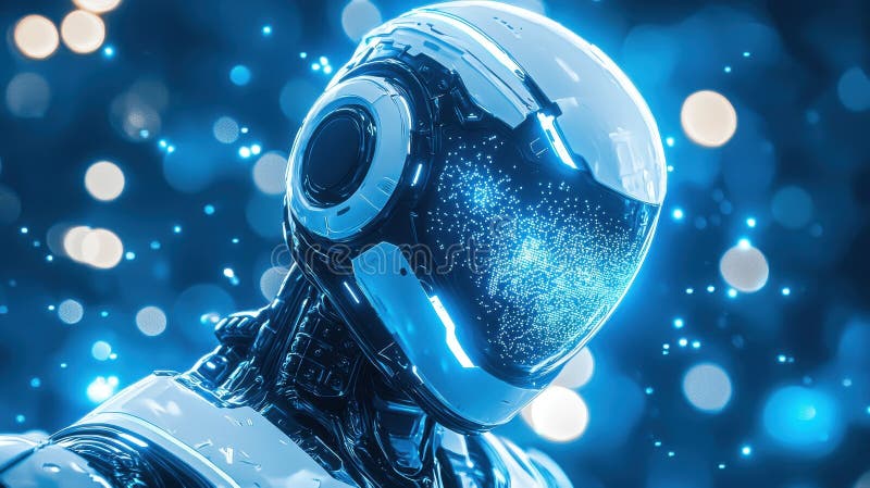 Futuristic Humanoid Robot with Glowing Blue Cybernetic Design Stock ...