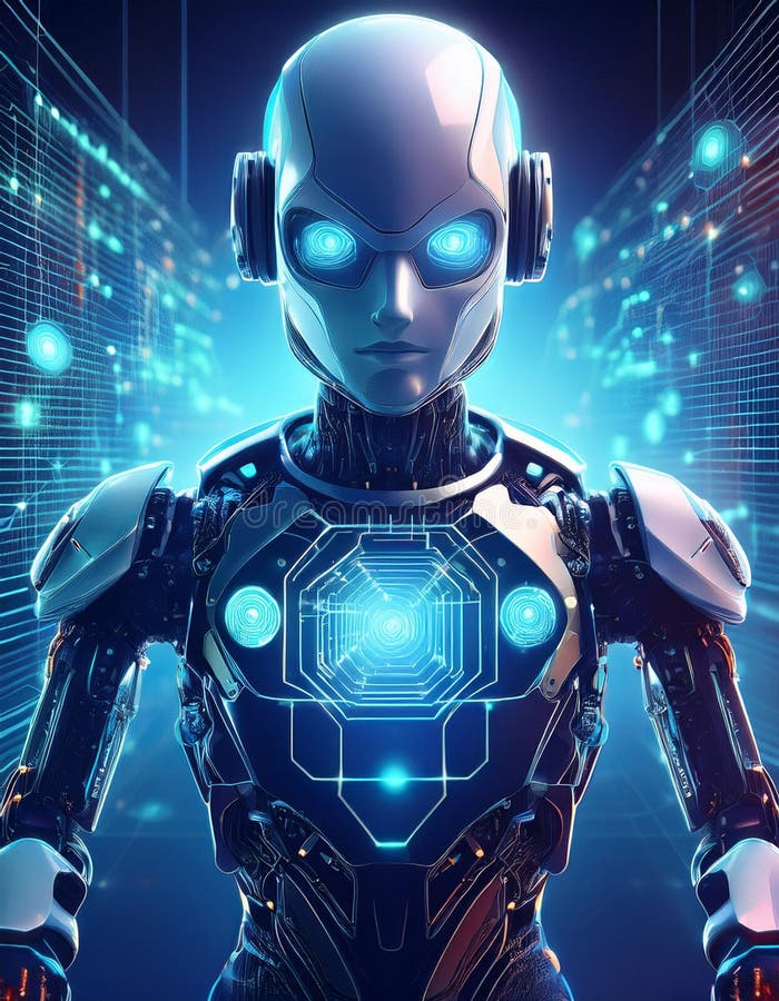 Futuristic Humanoid Robot with Glowing Eyes Digital Sci-fi Stock ...