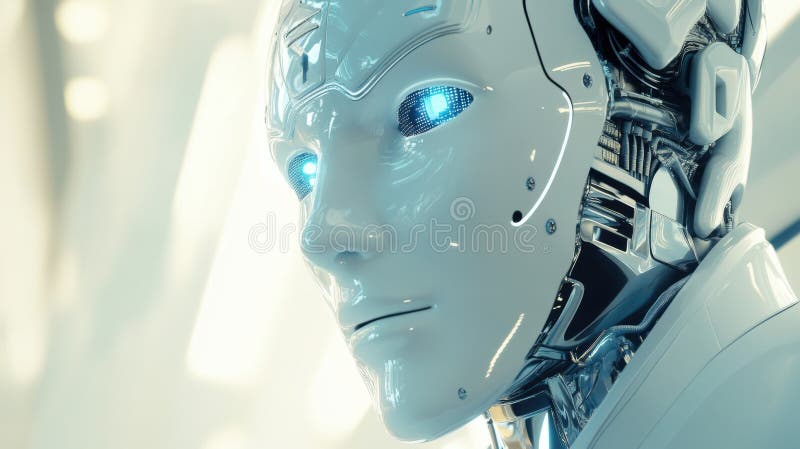 Futuristic Humanoid Robot with Glowing Blue Eyes and Sleek Design Stock ... Futuristic Humanoid Robot with Glowing Blue Eyes and Sleek Design Stock ...