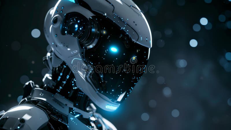 Futuristic Humanoid Robot with Glowing Blue Lights Stock Illustration ...