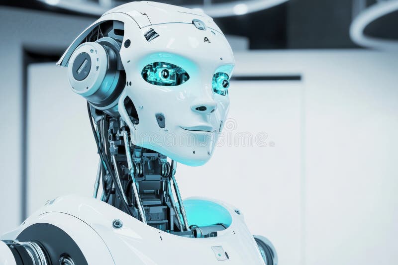 Futuristic Humanoid Robot with Glowing Features in a Modern Tech ...
