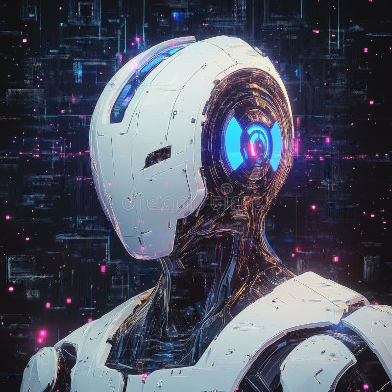 Futuristic Humanoid Robot with Glowing Led Circuitry in Digital Space ...