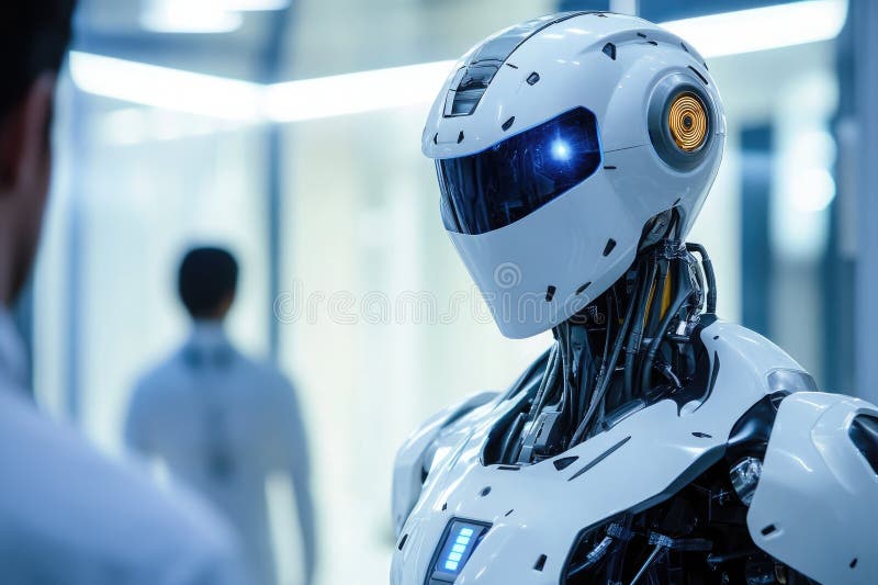 A Futuristic Humanoid Robot with Glowing Lights and Sleek Design Stock ...