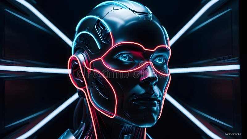 Futuristic Humanoid Robot with Glowing Neon Lines and Sleek Metallic ...