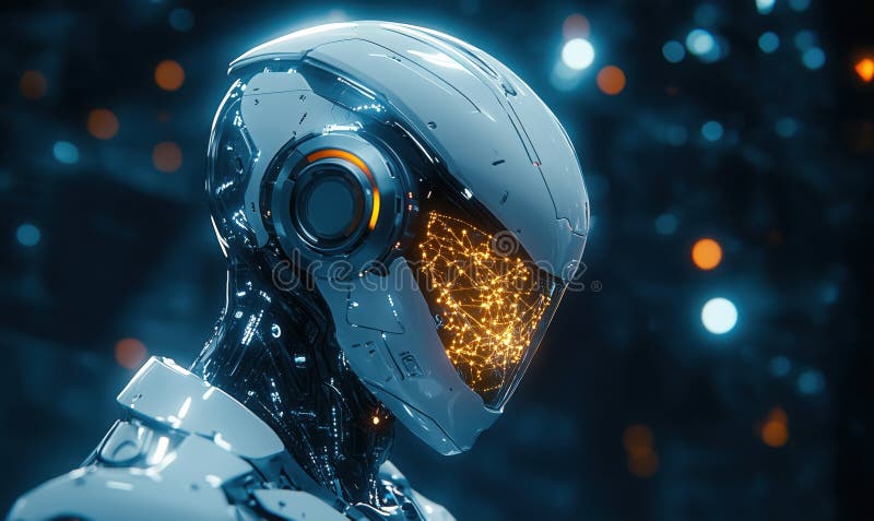 Futuristic Humanoid Robot with Glowing Neural Network Face and Advanced ...