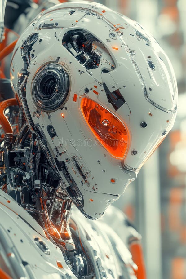 Futuristic Humanoid Robot with Glowing Orange Accents Showcased in a ...