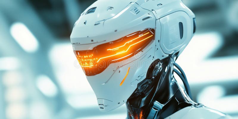 Futuristic Humanoid Robot Glowing Visor Sleek Design High Tech ...