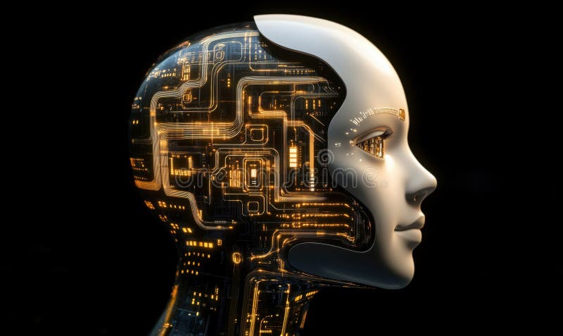 Futuristic Humanoid Robot Head with Intricate Circuit Patterns and ...