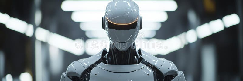 Futuristic Humanoid Robot in a High-tech Environment Stock Illustration ...