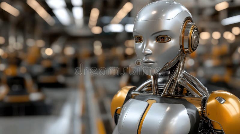 Futuristic Humanoid Robot in a High-tech Industrial Setting, AI Stock ...