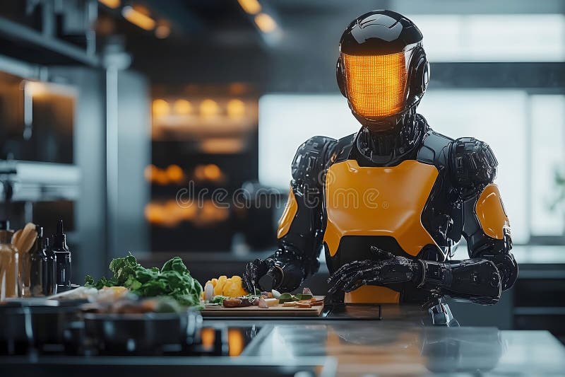 Futuristic Humanoid Robot in a High-tech Kitchen Preparing Fresh ...