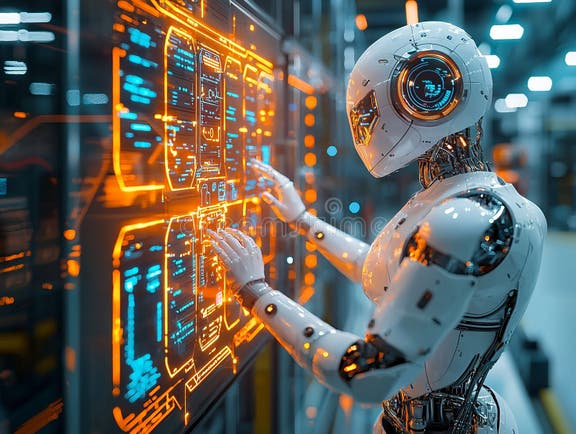 Futuristic Humanoid Robot in a High-Tech Lab Stock Image - Image of ...