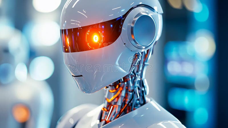 Futuristic Humanoid Robot in a High-tech Office Environment with ...