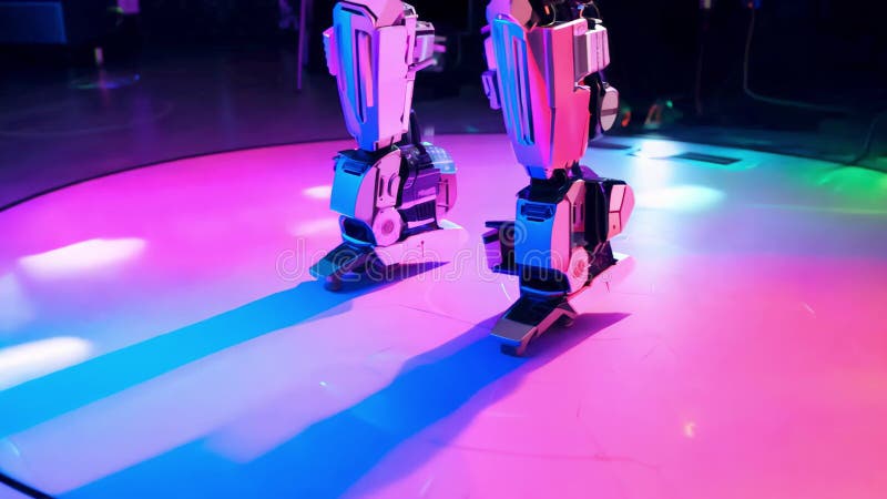 Futuristic Humanoid Robot with Illuminated Legs in Motion. Concept of ...