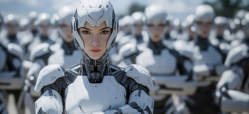 Futuristic Humanoid Robot with Intense Expression among Army of ...
