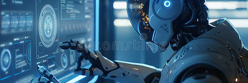 A Futuristic Humanoid Robot Interacts with a Touchscreen Interface in a ...