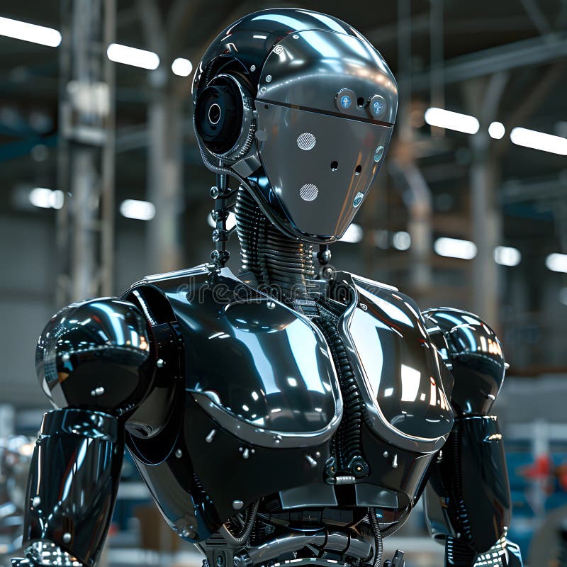 Futuristic Humanoid Robot in a Modern Industrial Environment Stock ...