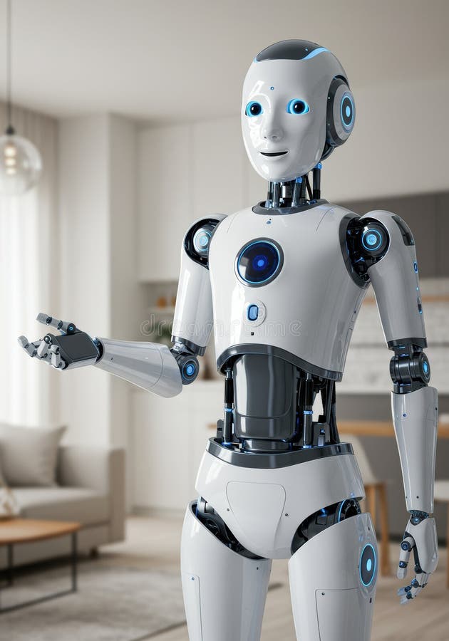 Futuristic Humanoid Robot in Modern Living Room Interior with Smart ...