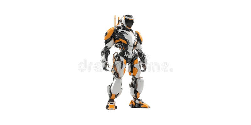 Futuristic Humanoid Robot in Orange and Armor. Advanced Robotics and Ai ...