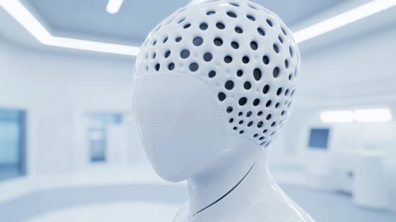 Futuristic Humanoid Robot with a Perforated Head Design in a Sleek ...