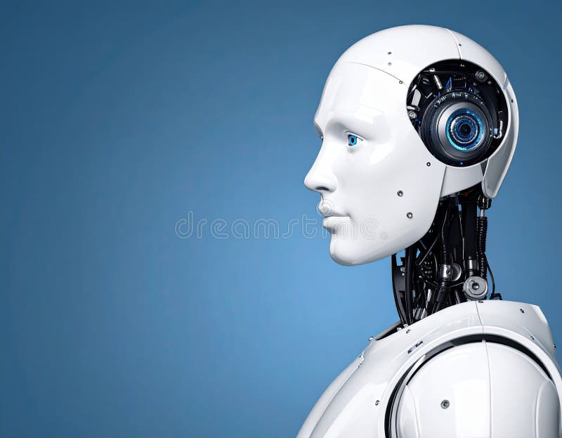 Futuristic Humanoid Robot in Profile View on Blue Background for ...