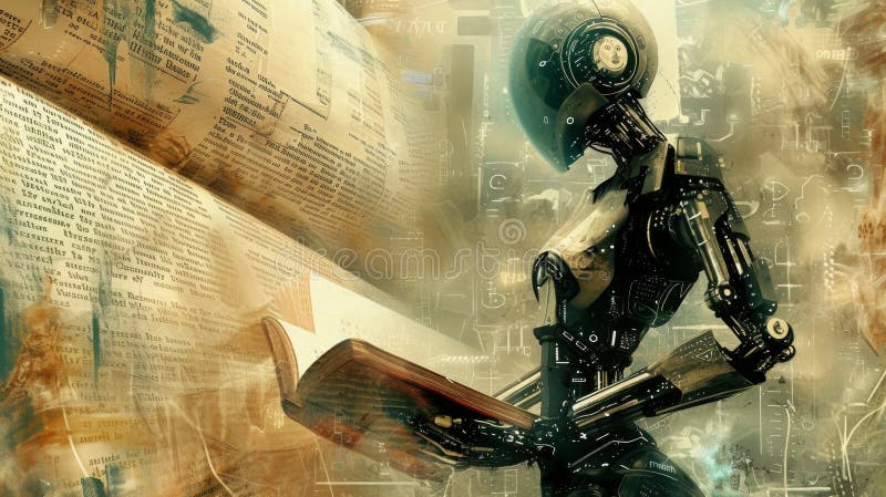 Futuristic Humanoid Robot Reading an Ancient Book Stock Photo - Image ...